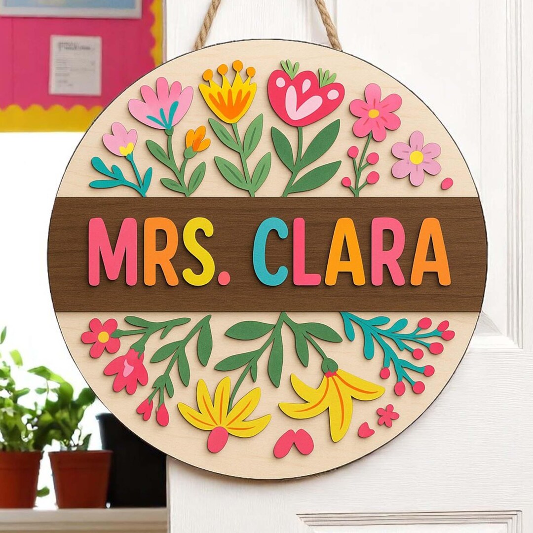 Personalized Teacher Flower Door Sign, Custom Name Classroom Sign ...