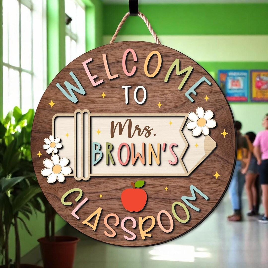 Welcome to Classroom 3D Flower Door Sign, Personalized Teacher Name ...
