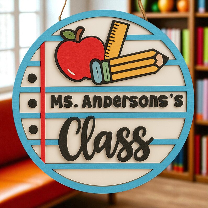 Personalized Teacher Door Sign | Apple Pencil Classroom Name Sign ...