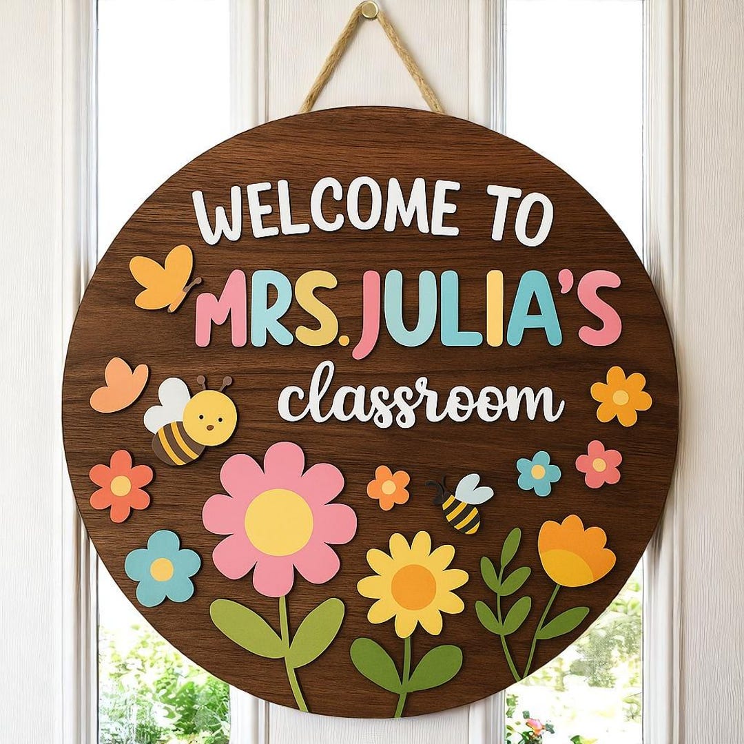 Personalized Teacher Classroom Sign With Flowers, Bee & Butterfly ...