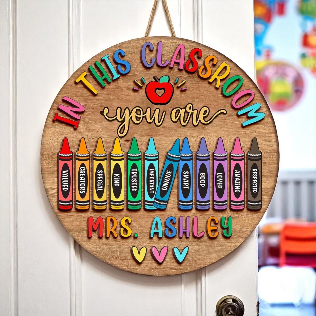 Personalized Crayon Classroom Door Sign, in This Classroom You Are ...