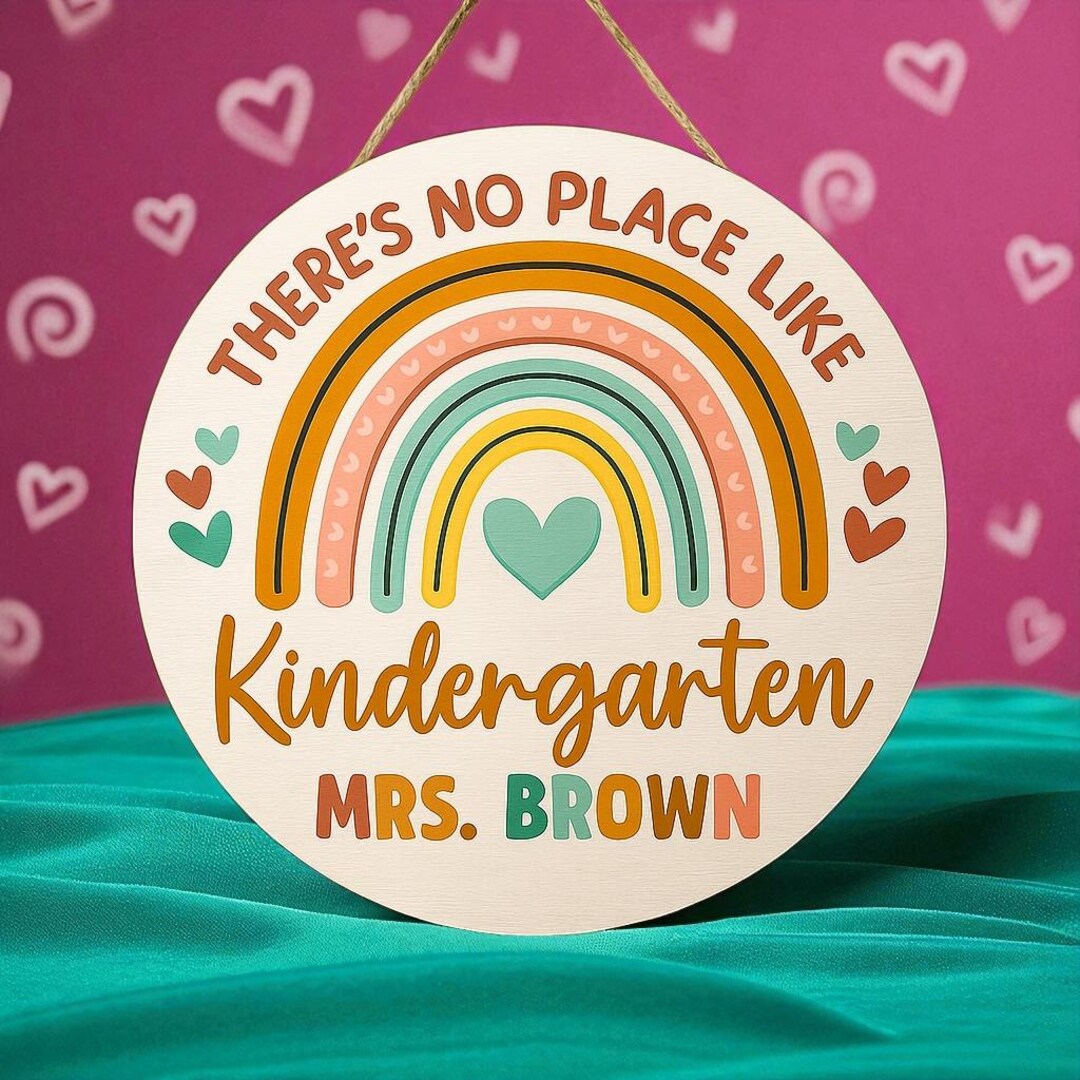 Personalized Kindergarten Door Sign, Rainbow Teacher Door Hanger ...