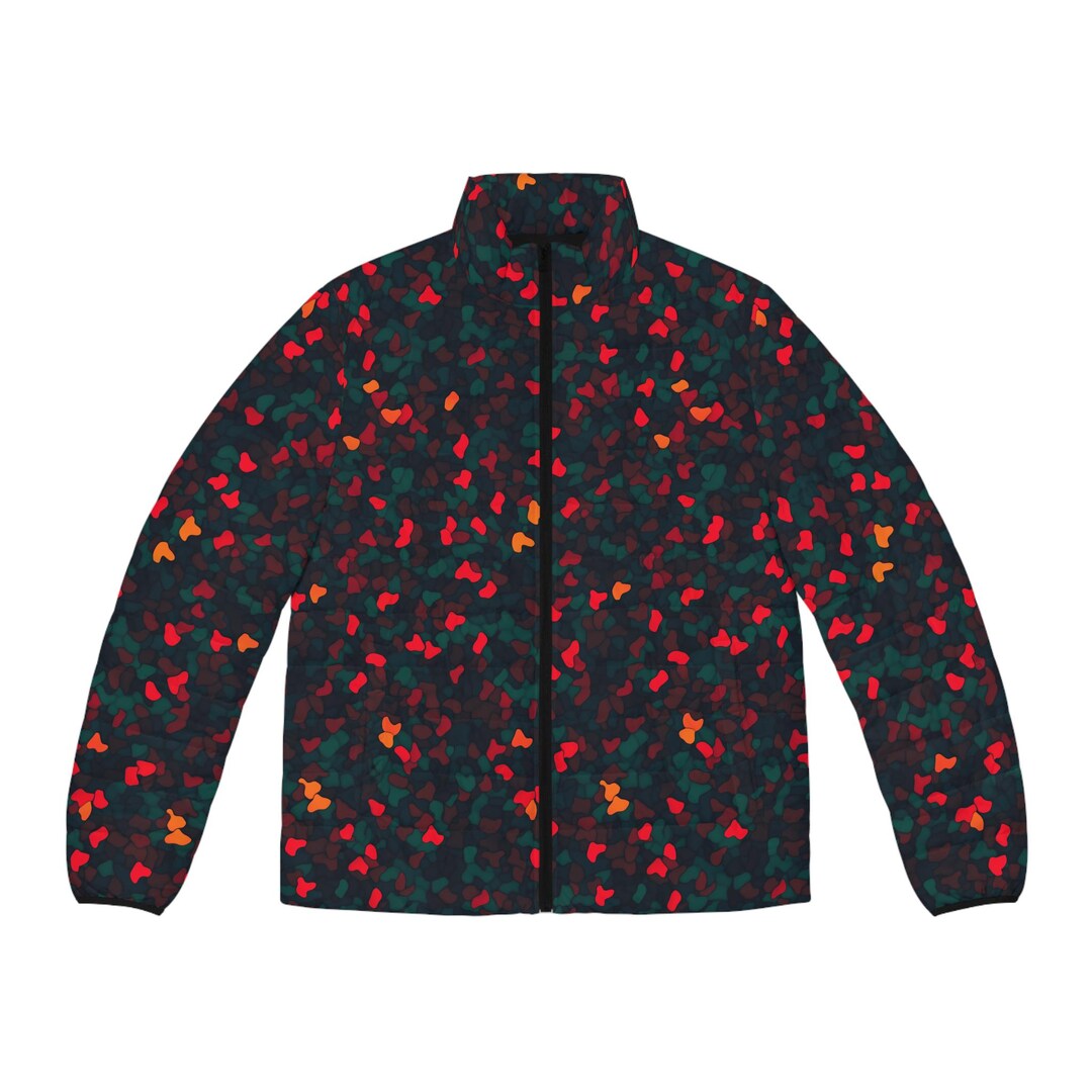 Men's Puffer Jacket Red Dot Camo Print Custom Winter Coat Quilted Soft ...