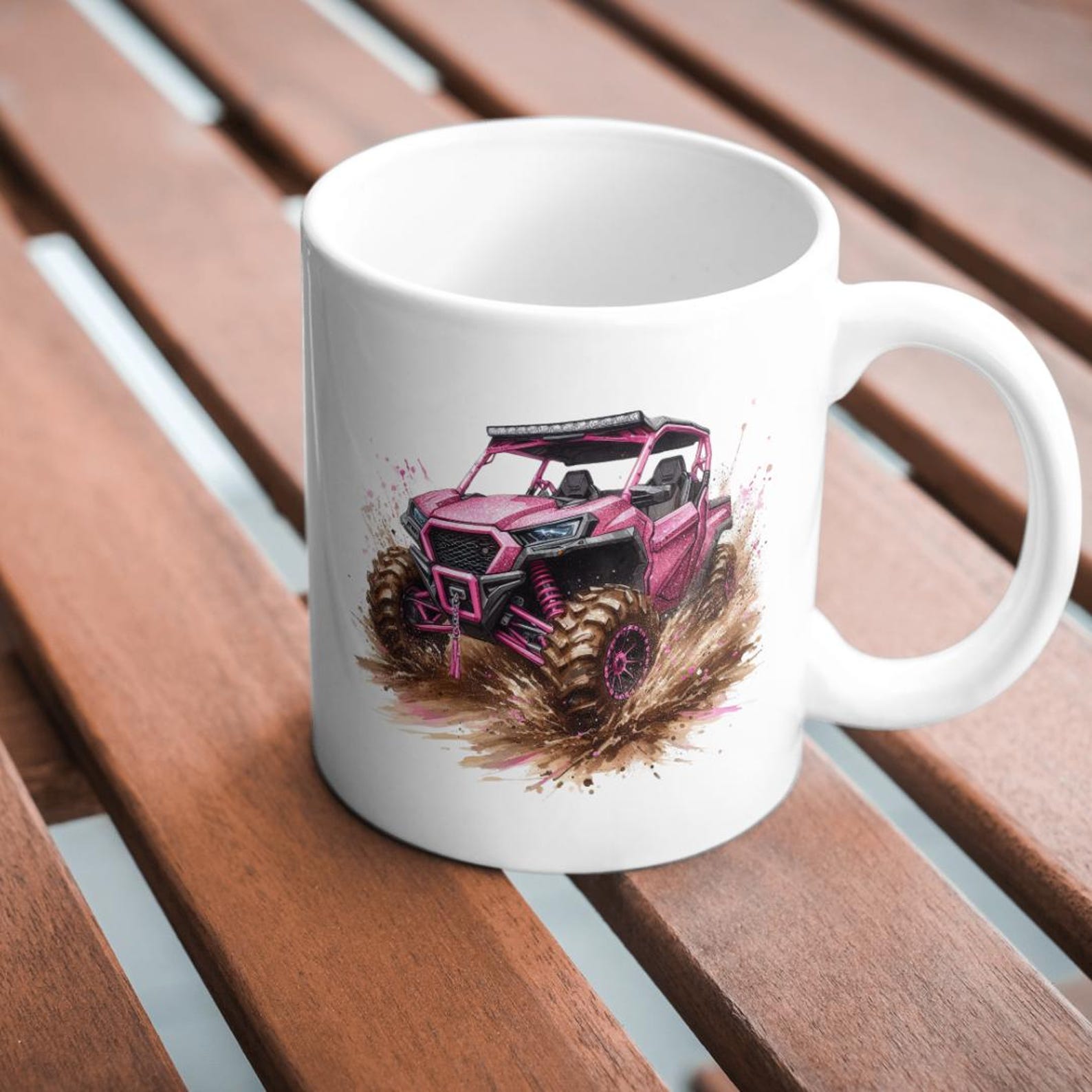 PINK Glitter 4x4 Side by Side Utility Vehicle Splashing Through Mud ...