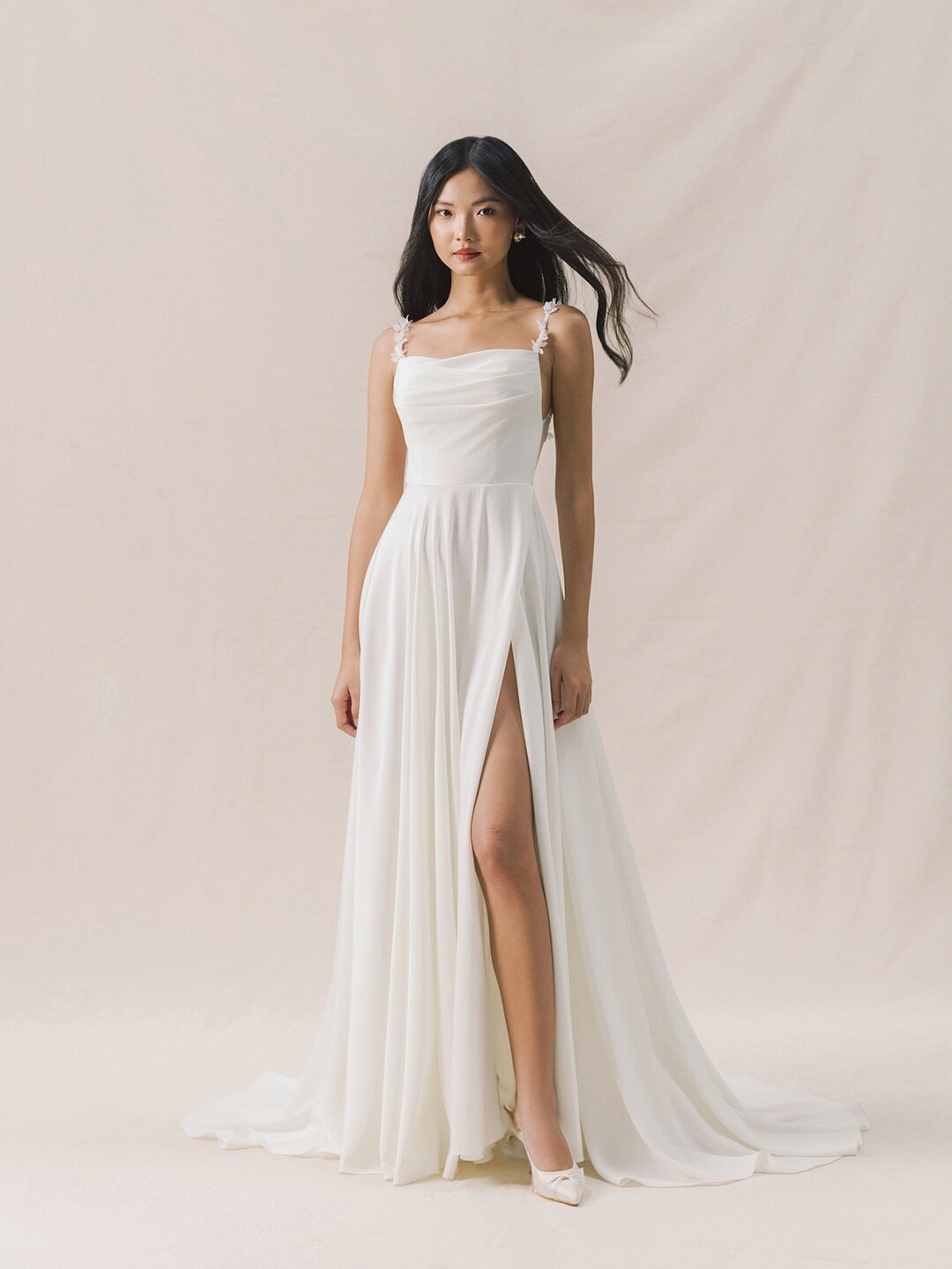 Isabella Satin Wedding Dress: A-line, Lace Open Back, Thigh Slit - Etsy