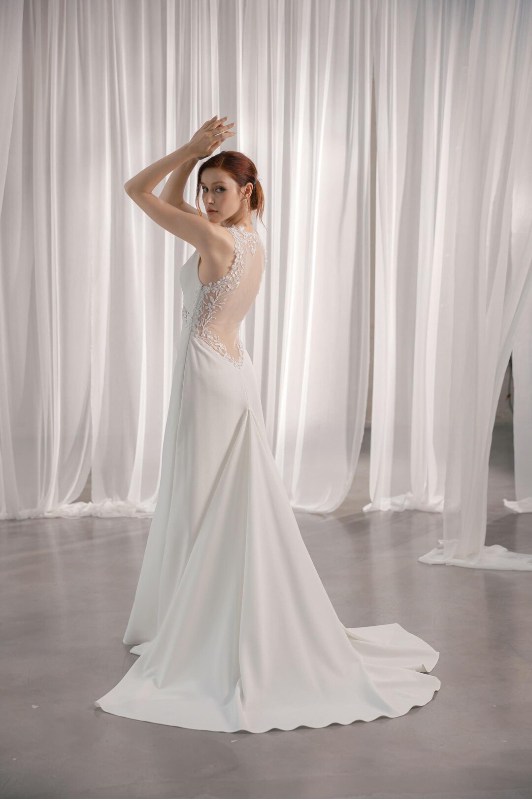 Minimalist Simple Satin Wedding Dress With Square Neck and Flower ...