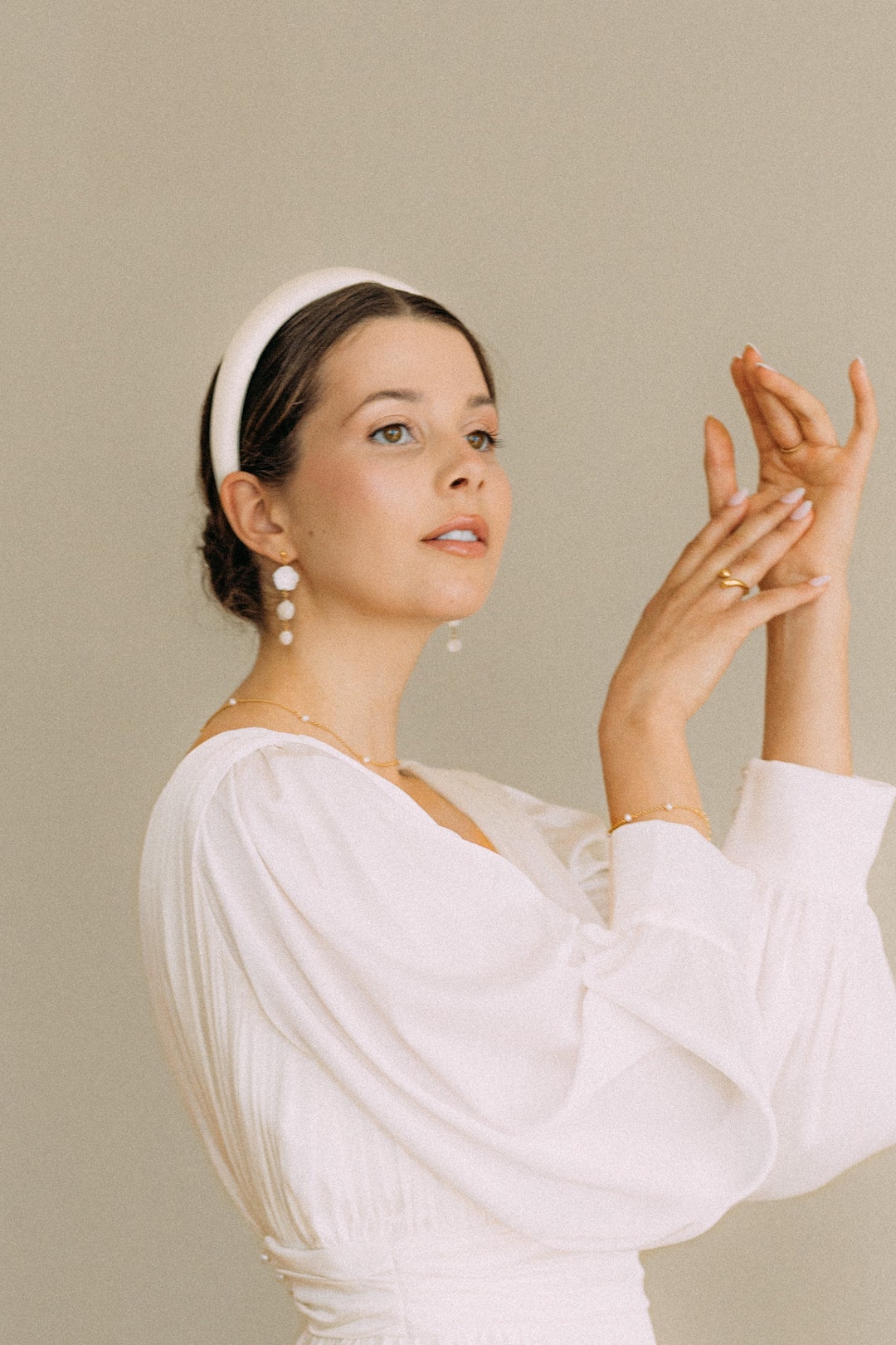 White Bridal Headband, White Headband, Wedding Satin Padded Headband ...