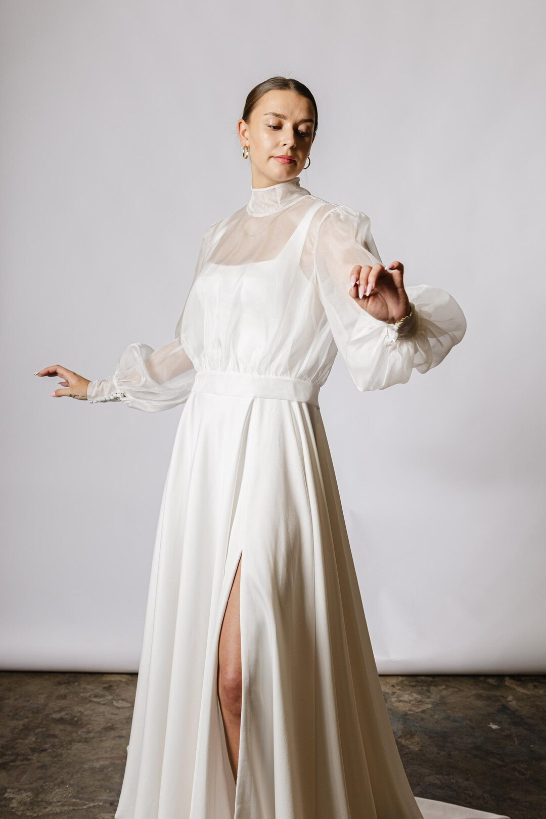 Sheer Organza Bridal Topper – Long Bishop Sleeves | Wedding Cover up ...