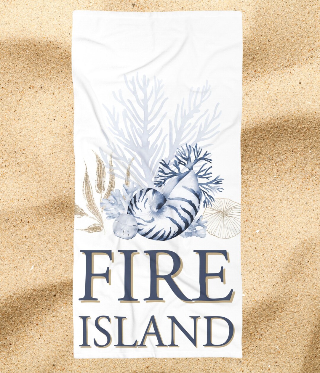 Fire Island Beach Watercolor Beach Towel Ocean Life Sea Shell ...