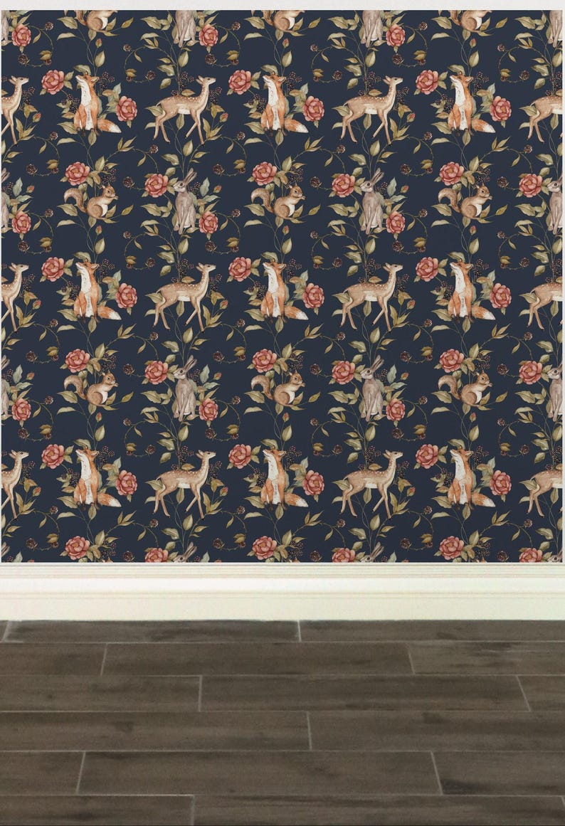 Woodland Animal Wallpaper, Fox Deer Rabbit Squirrel, Forest Wildlife ...