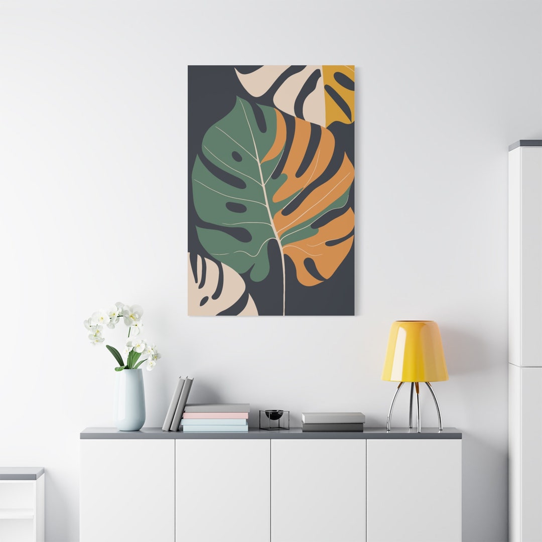 Monstera Plant Leaf Wall Art Tropical Color Block Leaf Print Minimalist Abstract Botanical ...