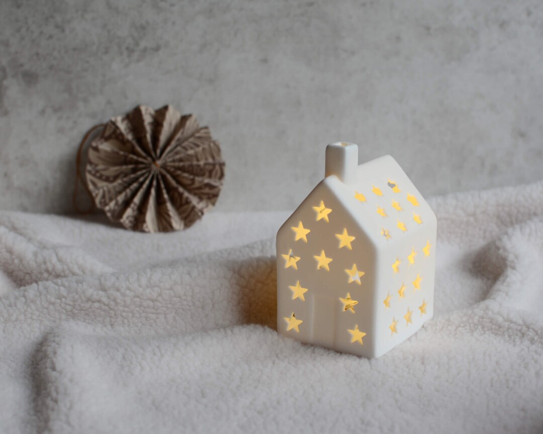 Ceramic Starry House With LED, Rustic Christmas Village Ornament ...