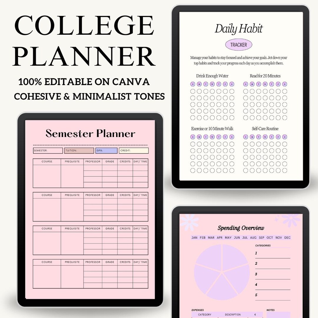 College Planner, Student Planner, Digital Academic Planner, Study ...