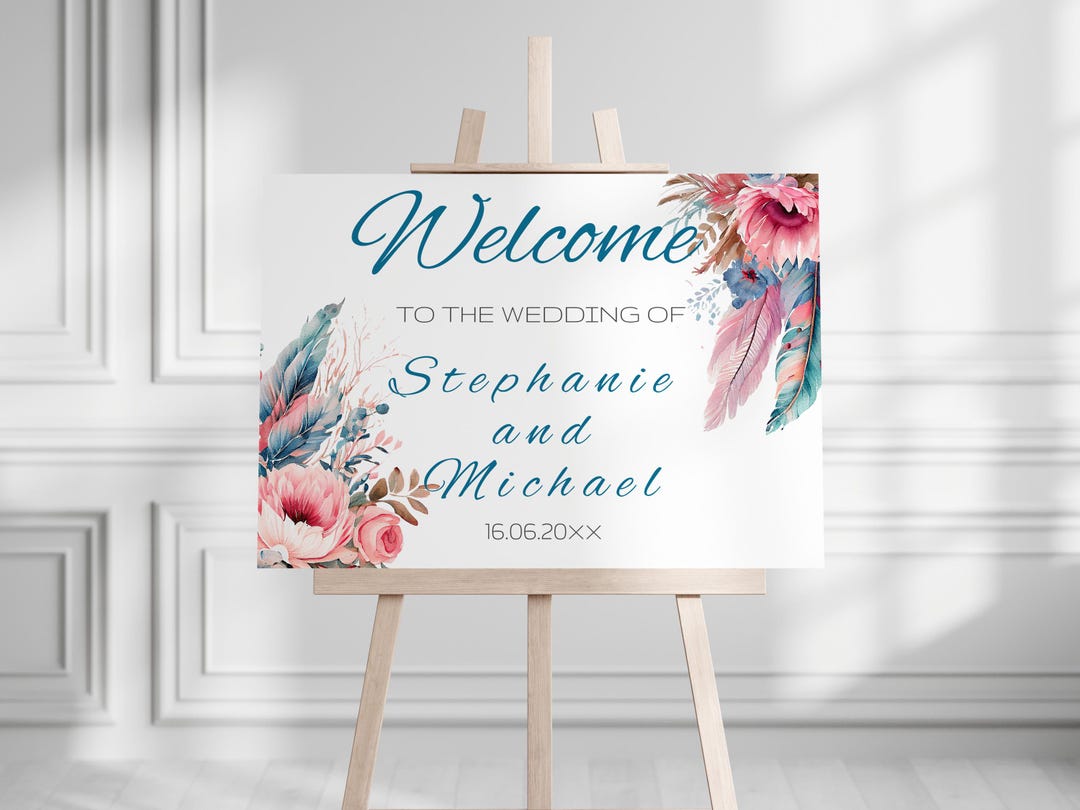 Bright Feather and Floral Wedding Large Sign Template Bundle - 7x ...