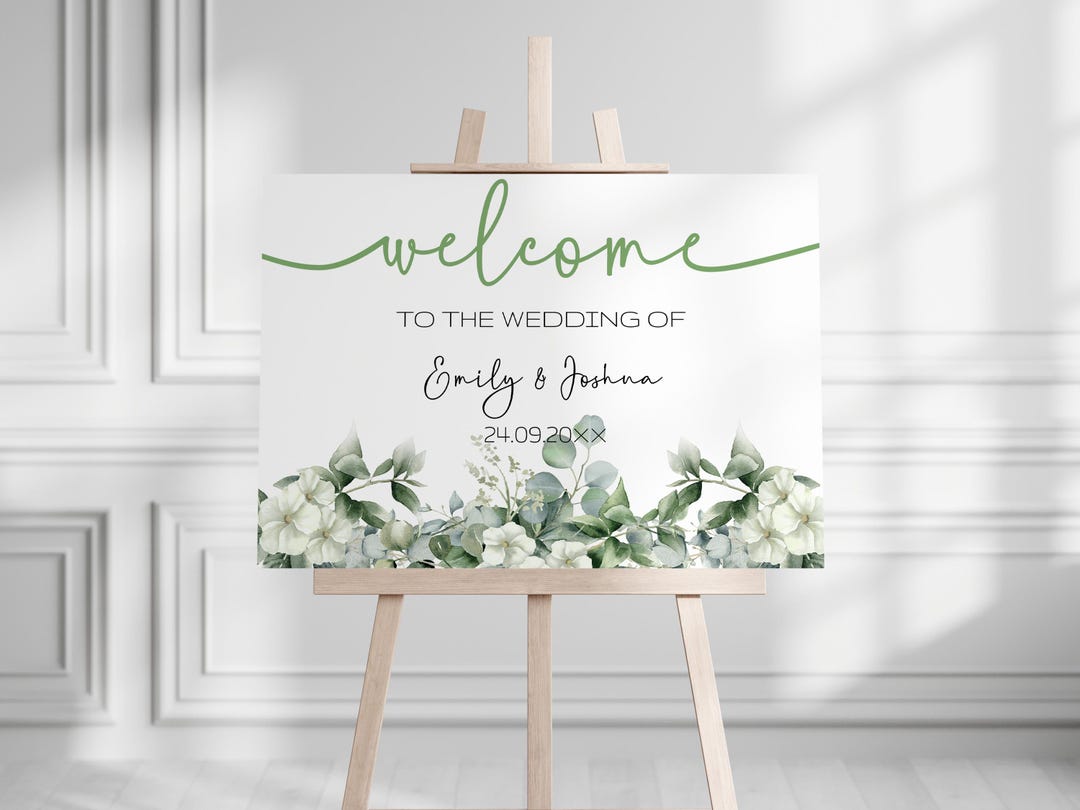Eucalyptus Wedding Large Sign Template Bundle - 7x Editable Greenery ...