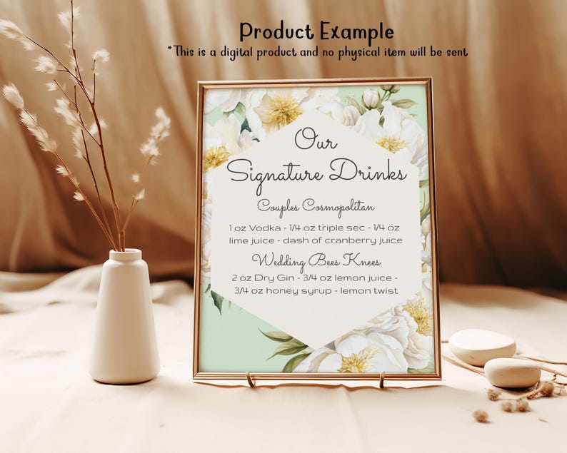 White Peony Wedding Signage Bundle: Mint Green Floral (digital Download ...