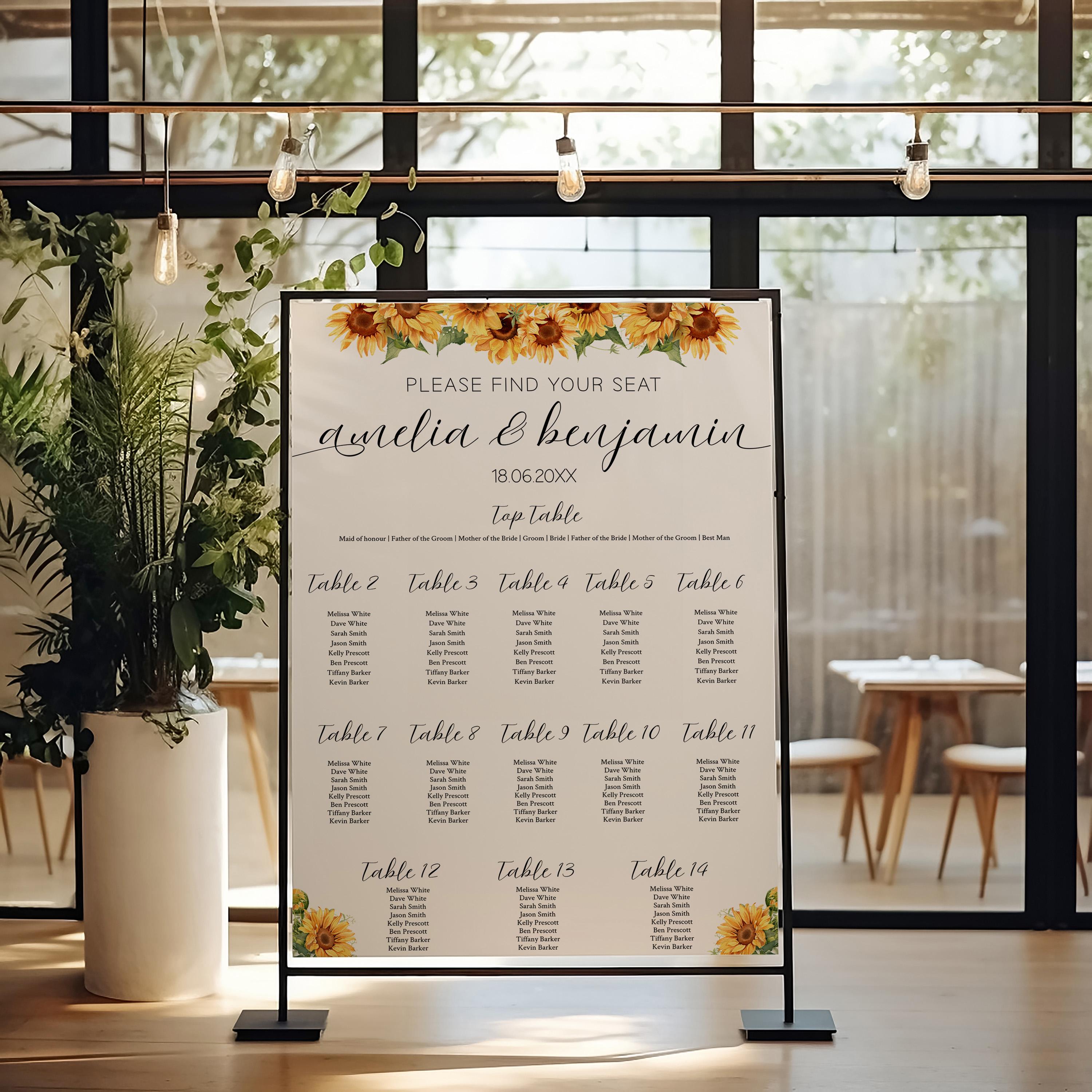 Sunflower Wedding Sign Template Bundle: Editable Seating Charts ...