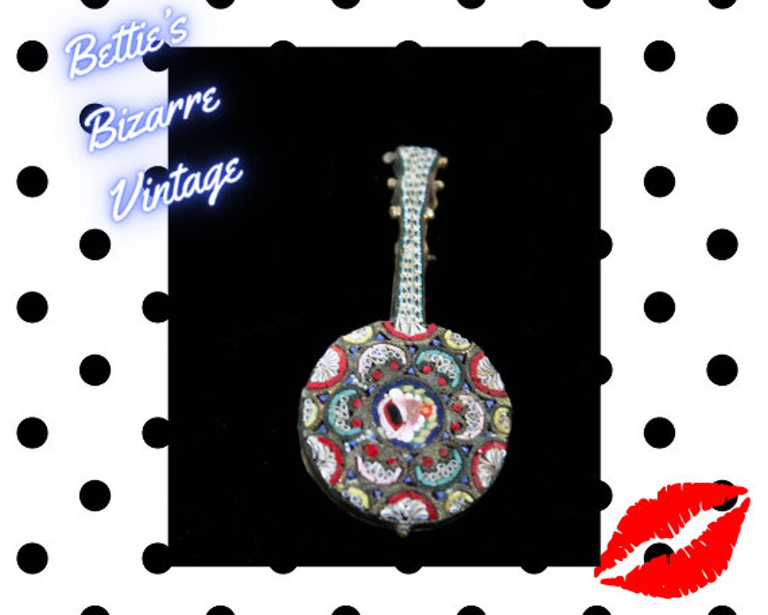 Vintage 1930s Mosaic Banjo Brooch 1940s Mosaic Brooch Banjo Pin Musical ...