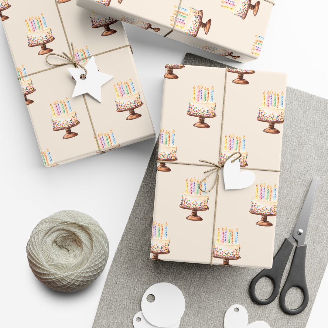 Beige Birthday Cake Wrapping Paper - Etsy