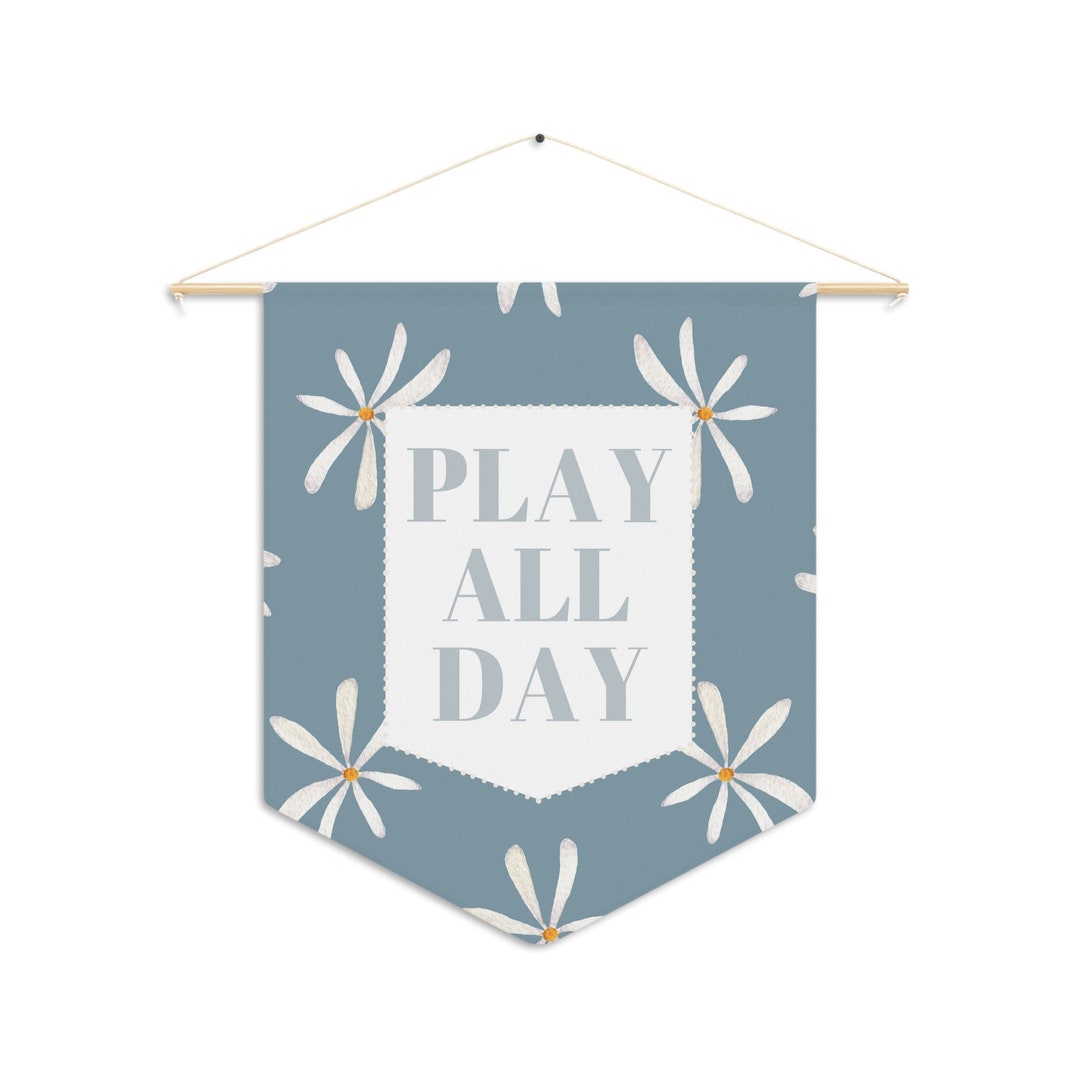 Playroom Banner | PLAY ALL DAY for Kids Play Area | Blue/white Floral 1 ...
