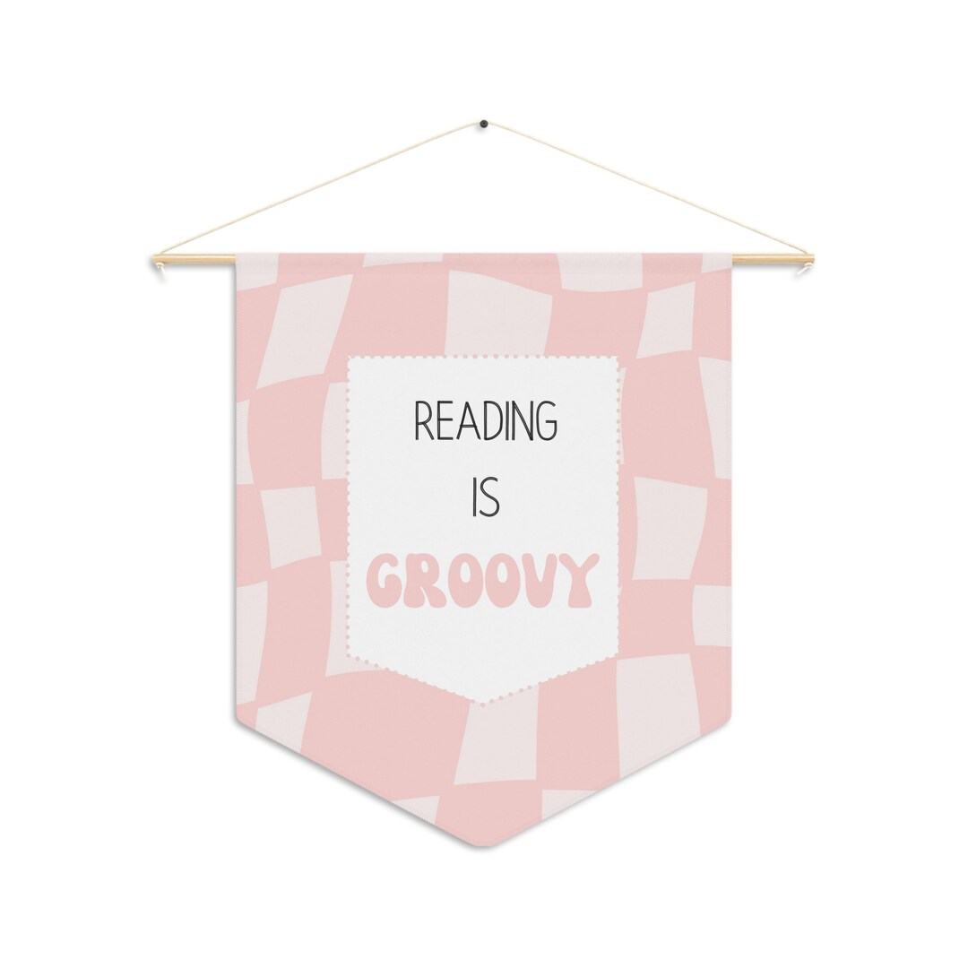 Playroom Banner | Reading is Groovy for Kids Play Area | Pink Checkered ...
