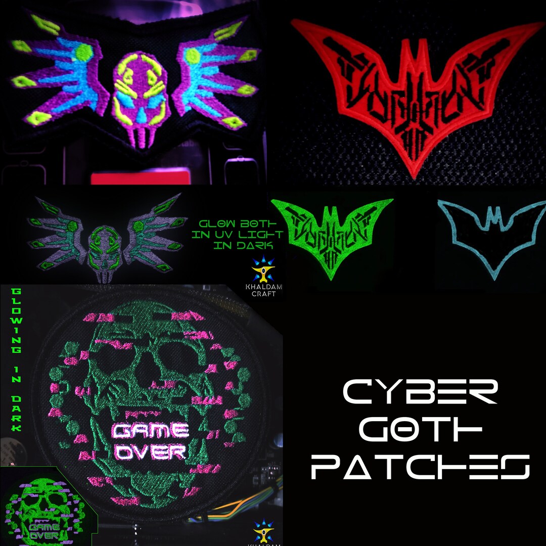 Cybergoth Patches. Neo Mortis Reaper, Game Over, Bat Chip, Cyberunk ...