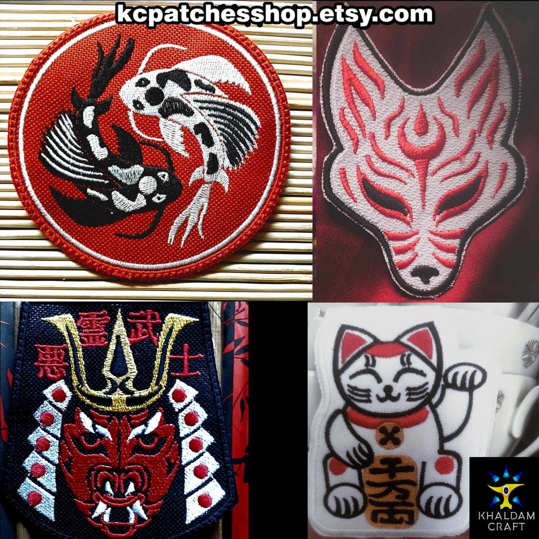 Japan Culture Patches, Kitsune Fox, Japan Culture, Kawaii, Yokai, Nishiki-goi, Koi Fish, Glowing ...