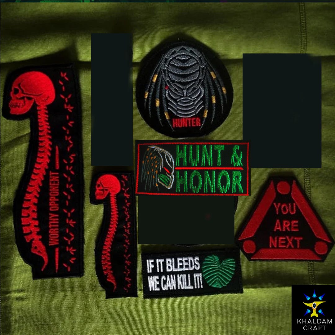 Predator Hunter Inspired Patches, Hunt & Honor, Space Hunter, Red Spine ...