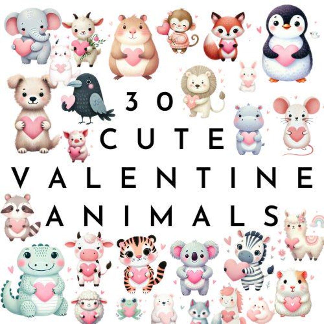 Valentine Animals Clipart Cute Valentines PNG Love Clipart Animal Love ...