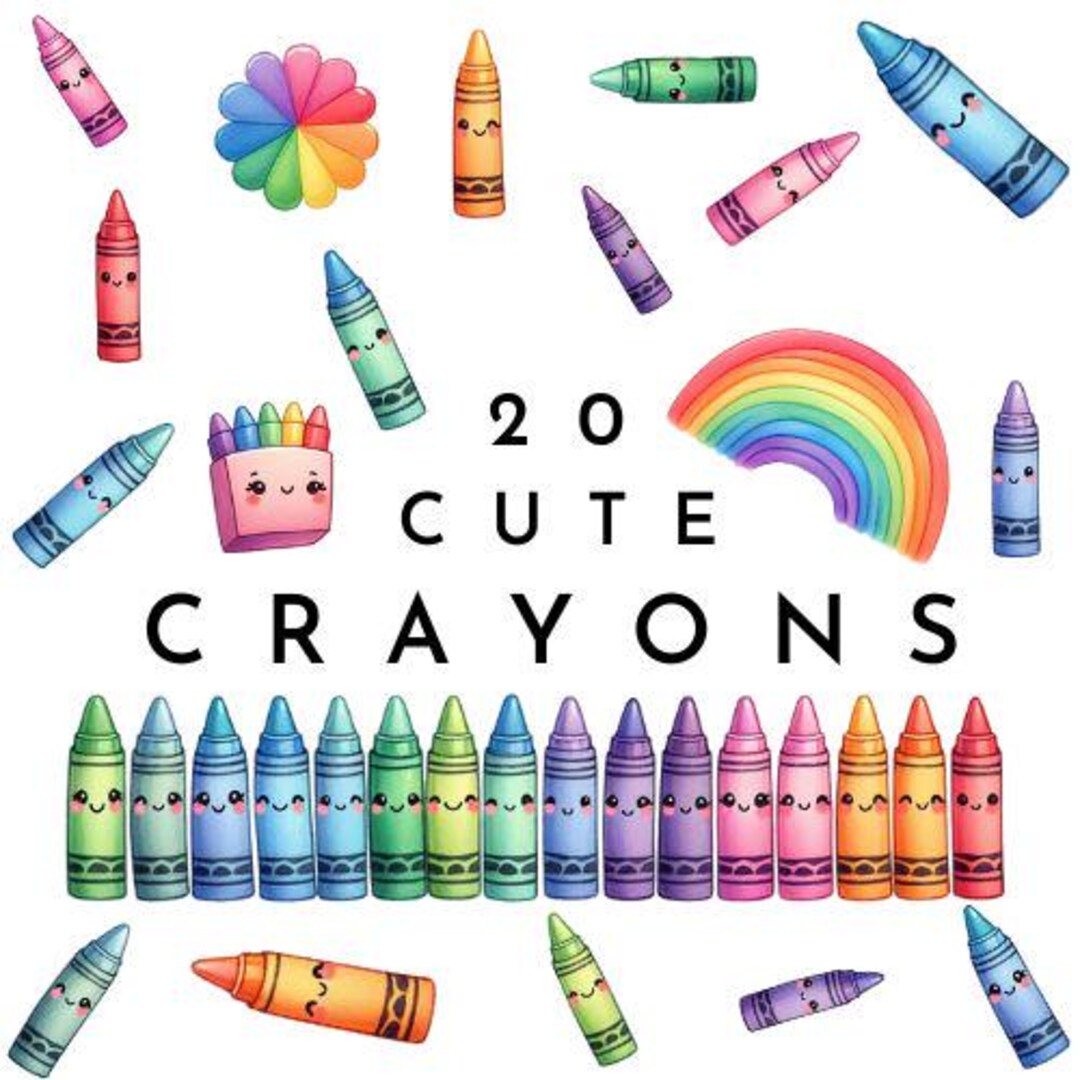Cute Crayon Clipart | Back to School PNG | Cute Crayons Illustrations ...