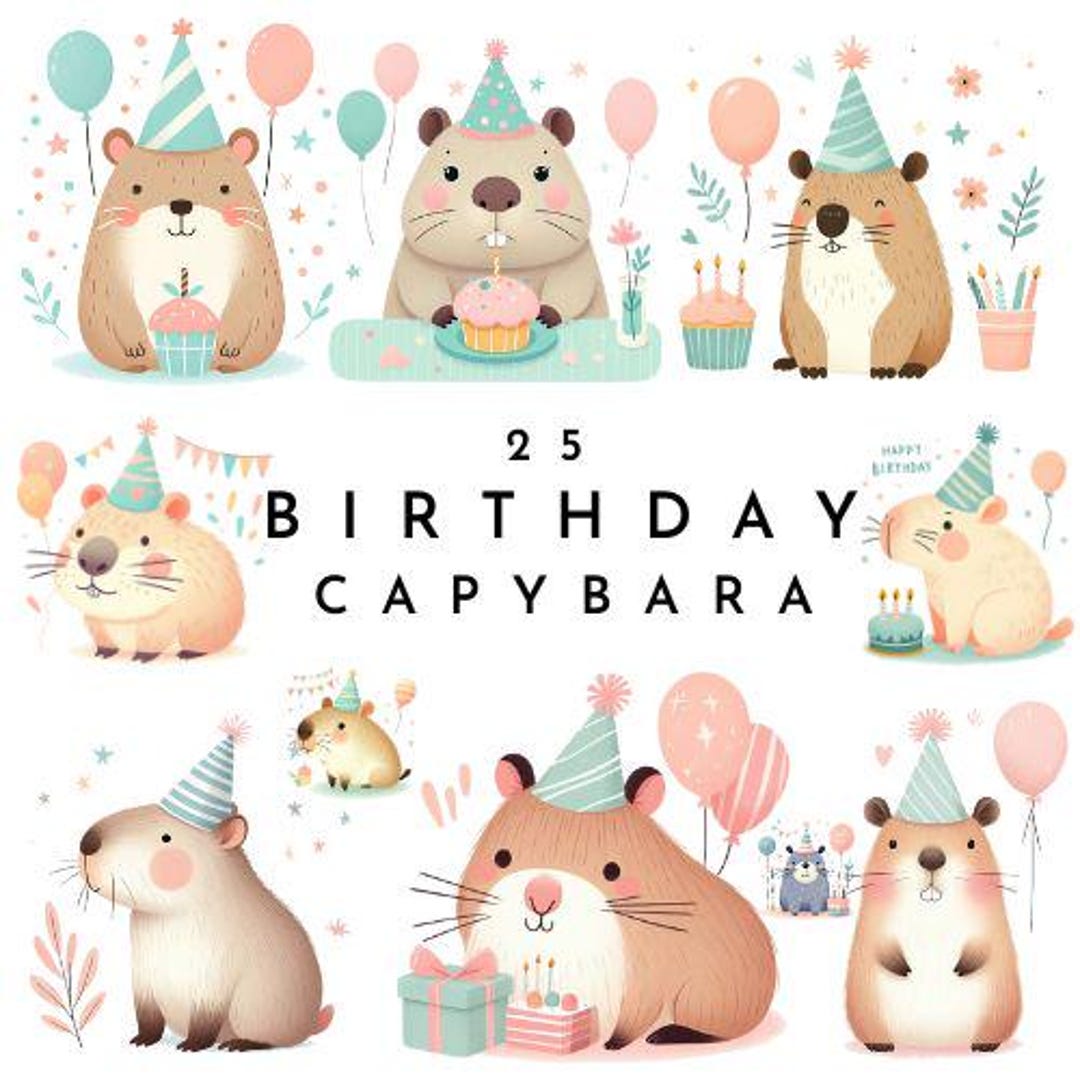 Birthday Capybara Clipart | Happy Birthday Capybaras PNG | Capybara ...