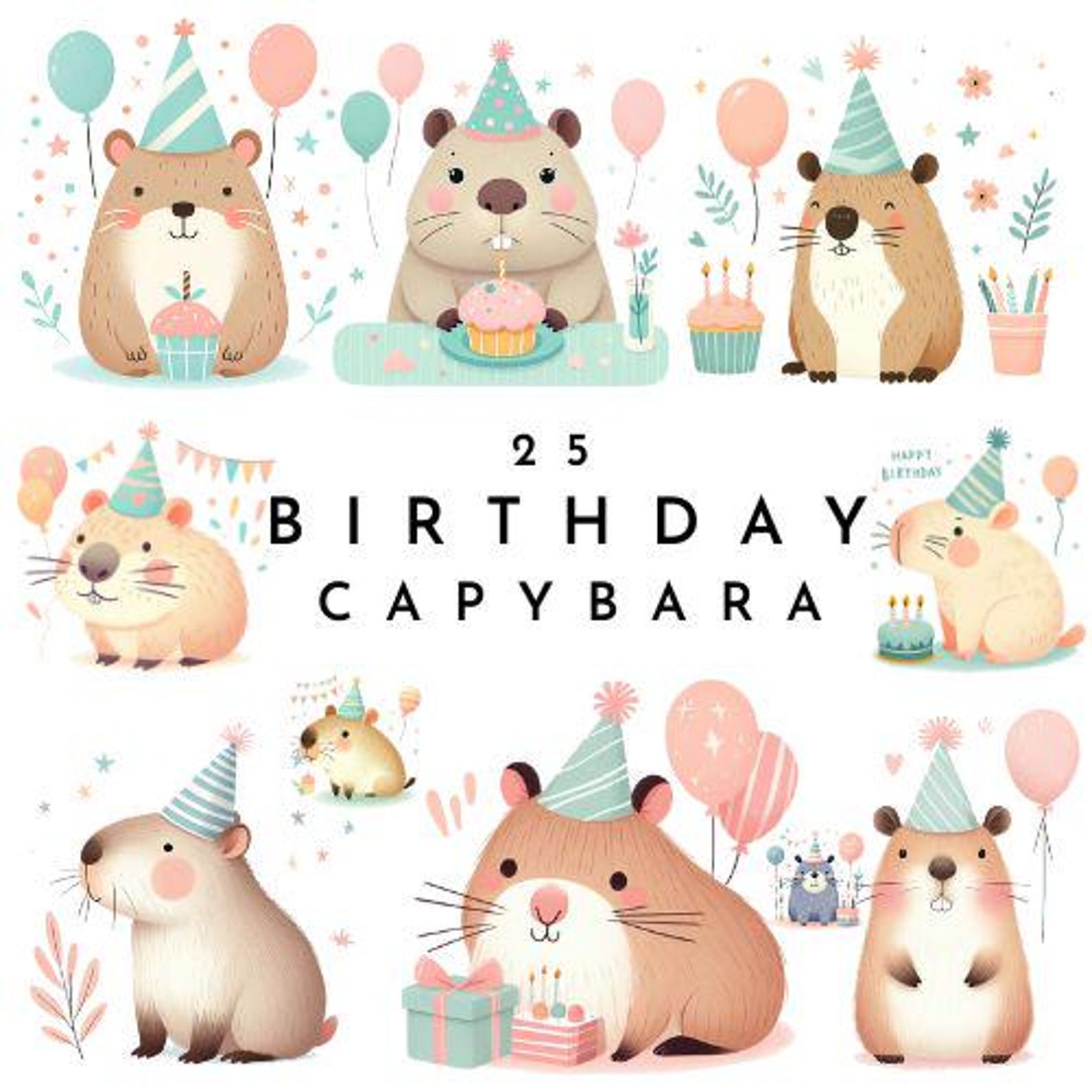 Birthday Capybara Clipart | Happy Birthday Capybaras PNG | Capybara ...