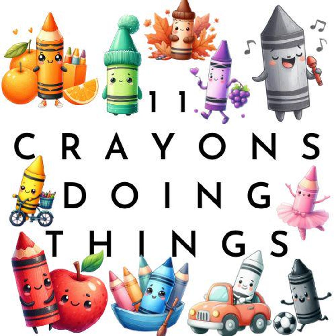 Cute Crayons Doing Things Clipart | Back to School PNG | Cute Crayons ...