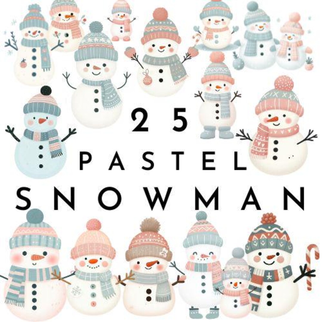 Pastel Snowman Clipart | Snowmen PNG | Boho Xmas Cute PNG | Christmas ...