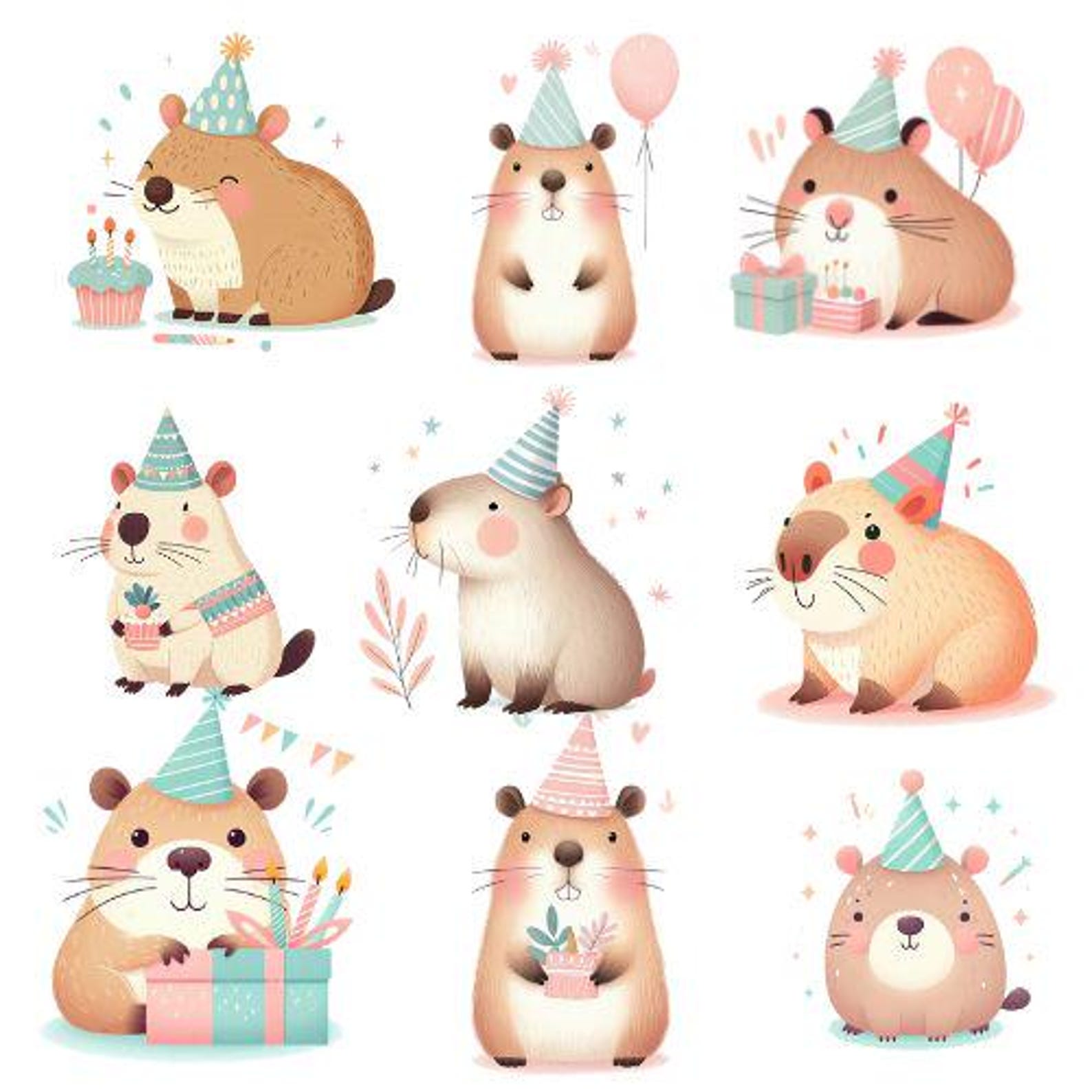 Birthday Capybara Clipart | Happy Birthday Capybaras PNG | Capybara ...