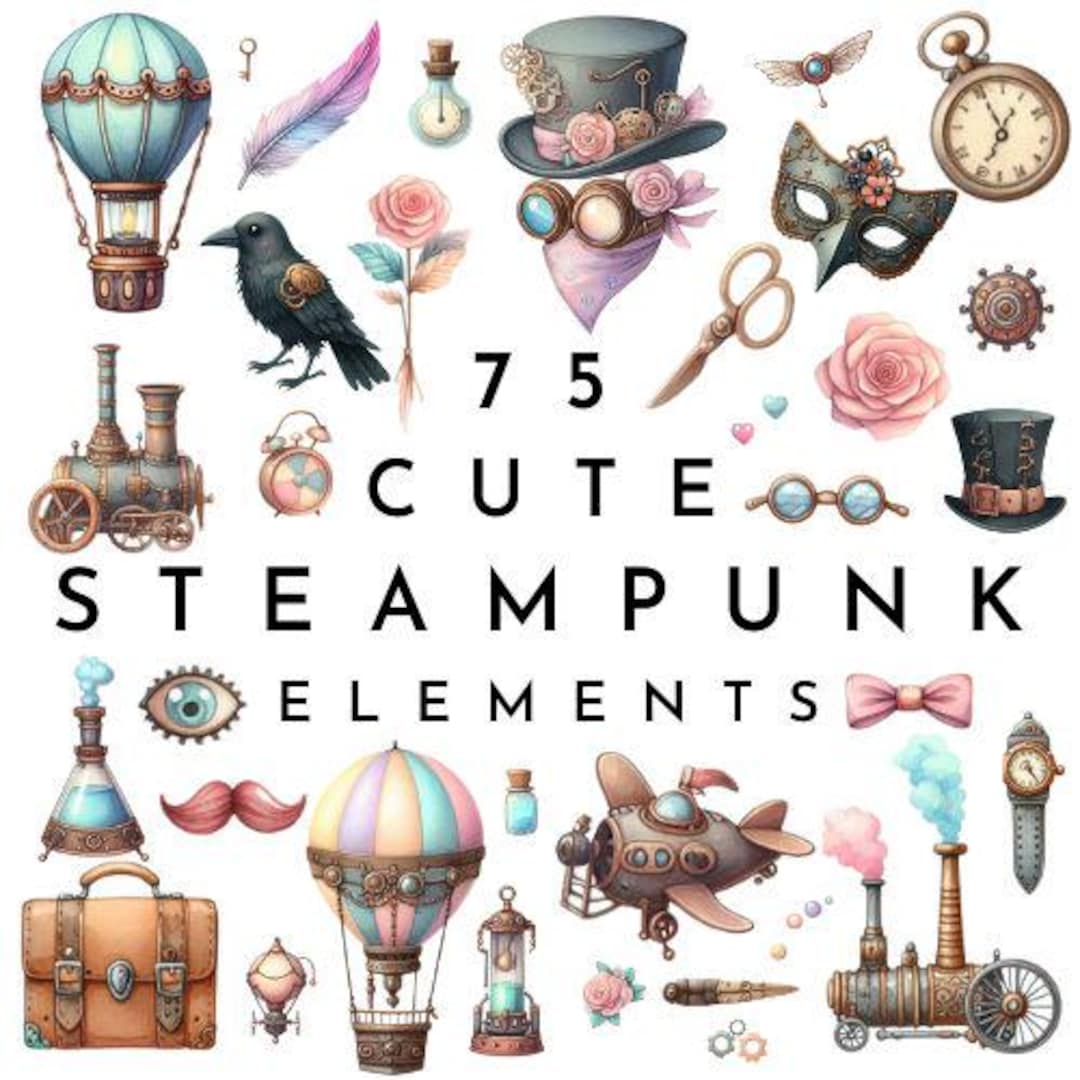 Cute Steampunk Clipart | Pastel Steampunk PNG | Steampunk Scrapbooking ...