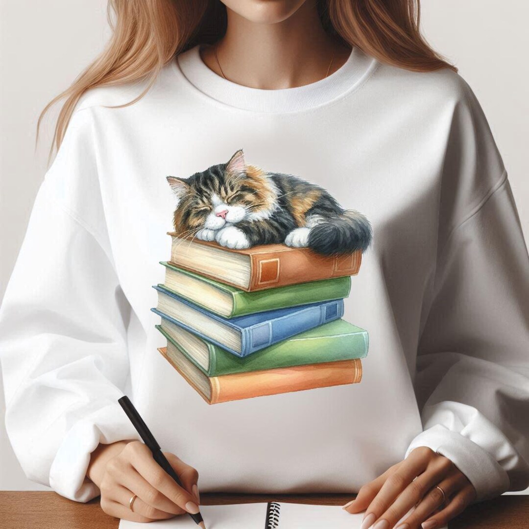 Cat Book PNG | Watercolor Books and Cat Design | Cat Lover | Cat Mama ...