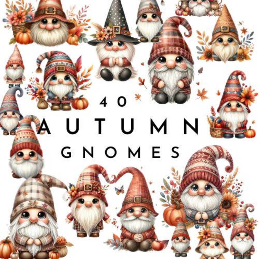 40 Autumn Gnomes Clipart Fall Cute Gnomes PNG Cute Gnomes Thanksgiving ...