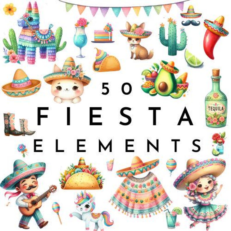 Fiesta Clipart | Cindo De Mayo PNG | Mexican Party | Watercolor ...