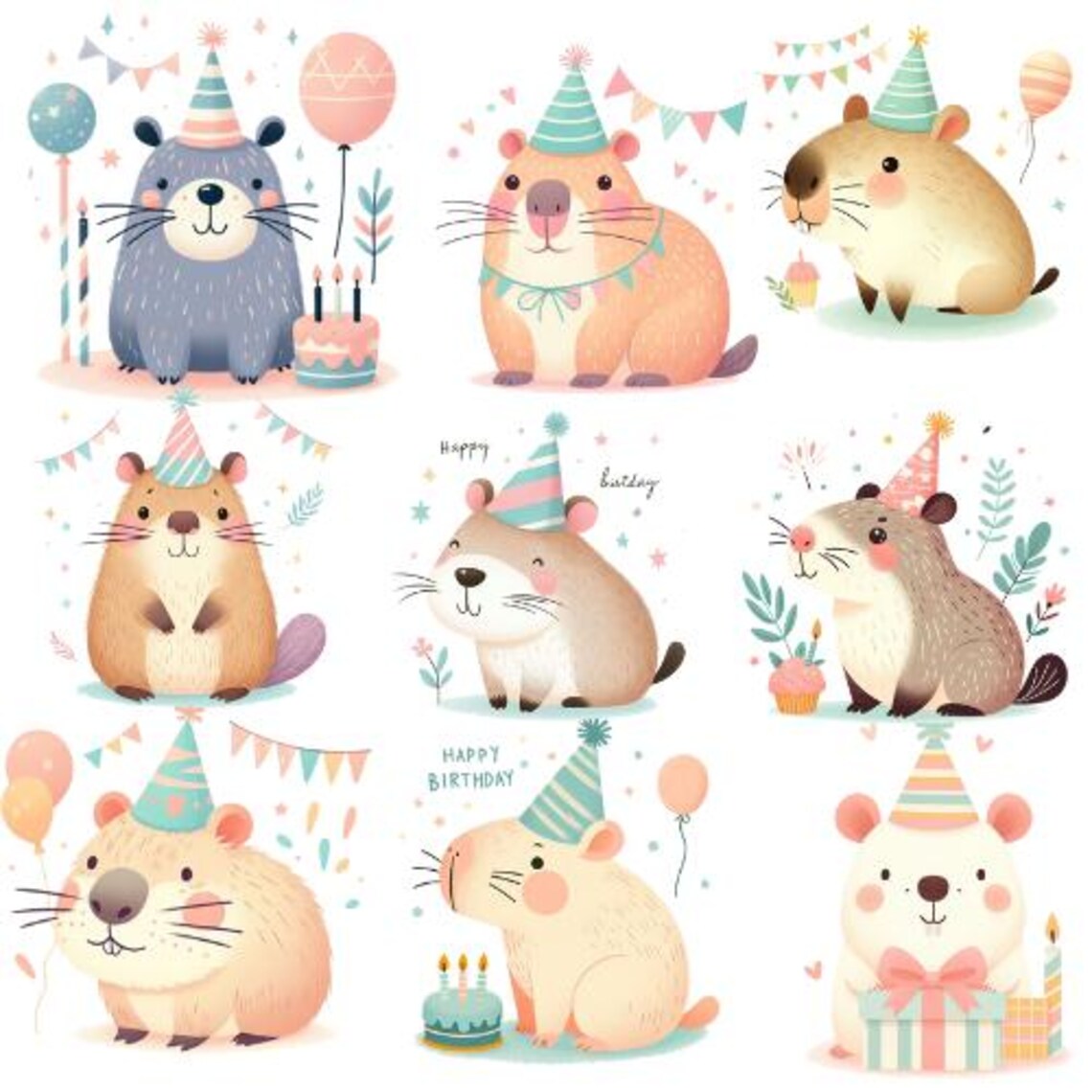 Birthday Capybara Clipart | Happy Birthday Capybaras PNG | Capybara ...