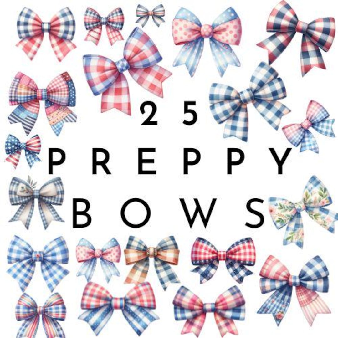 Coquette Preppy Bow Clipart | Preppy Bow PNG | Cute Girl Bows | Preppy ...