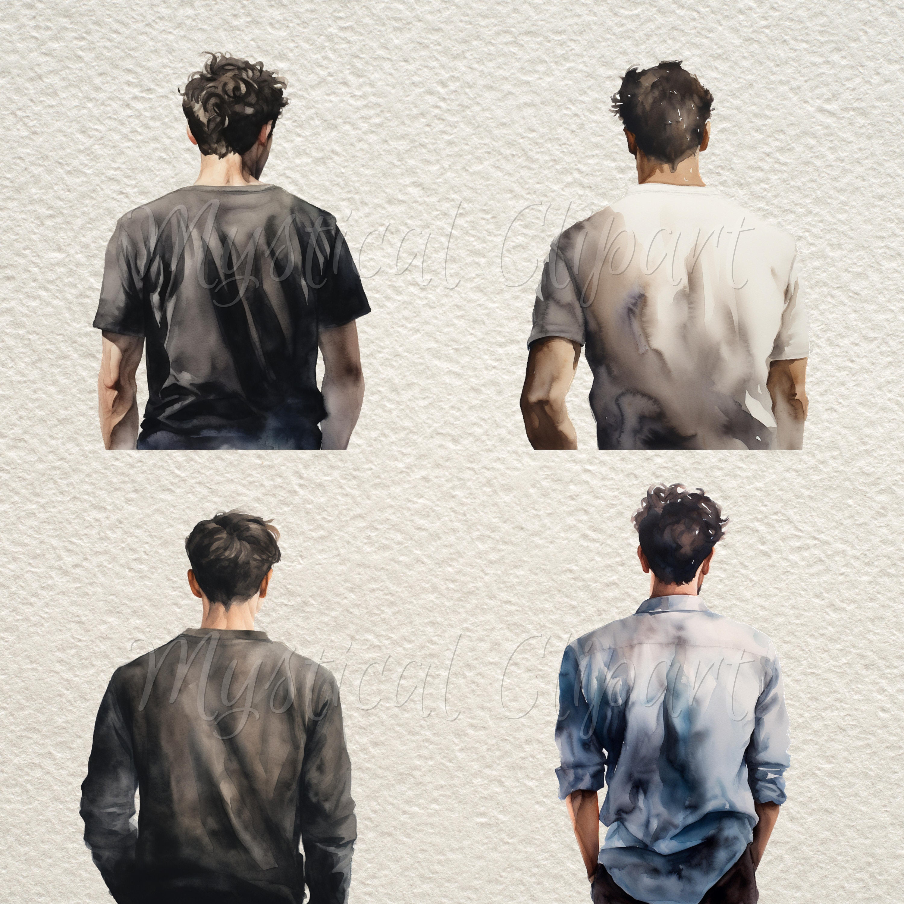 Men Back View 20 Watercolor Clipart Set, Side View Boy, Man ...