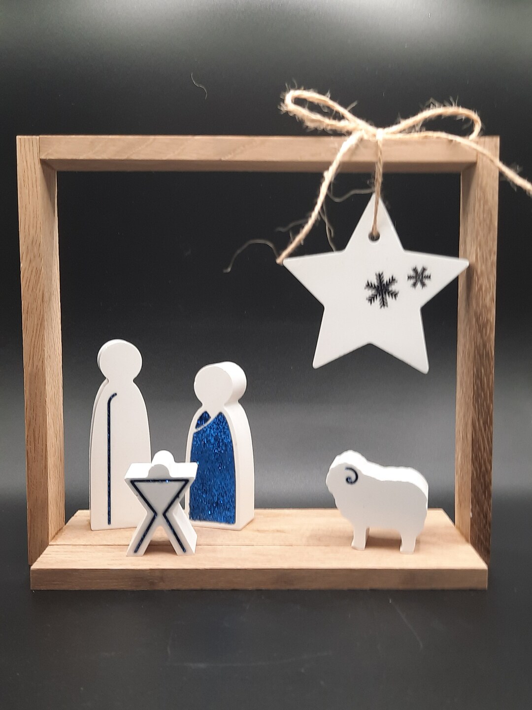 Christmas Nativity Scene Decorated With Blue Glitter Small - Etsy