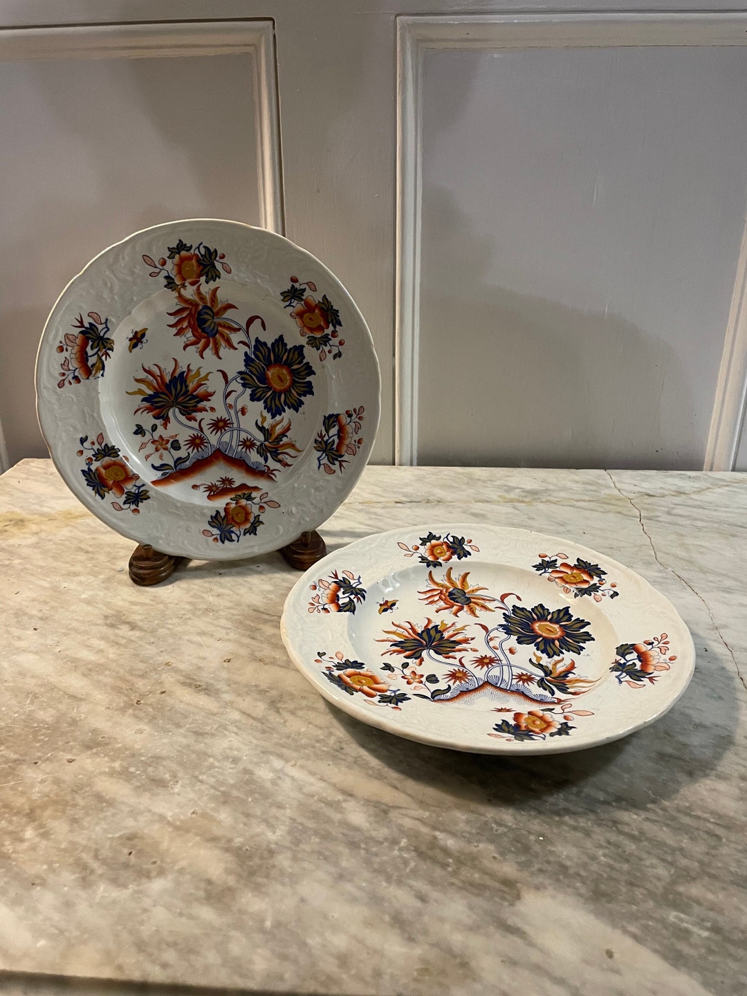 Pair Opaque China Handpainted Floral Plates 9 C1840 - Etsy
