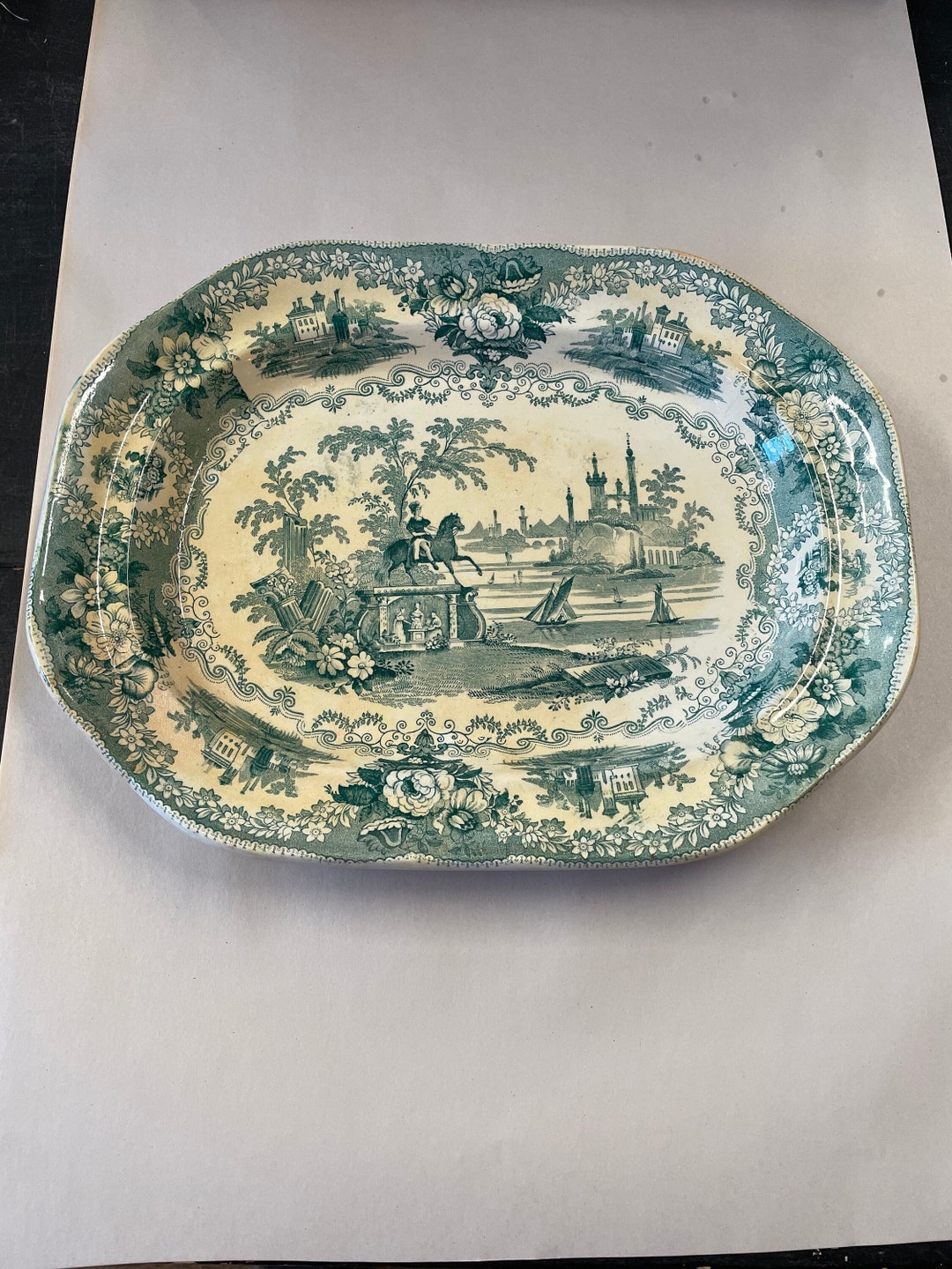 W & B Green Transferware Platter 12.25 - Etsy
