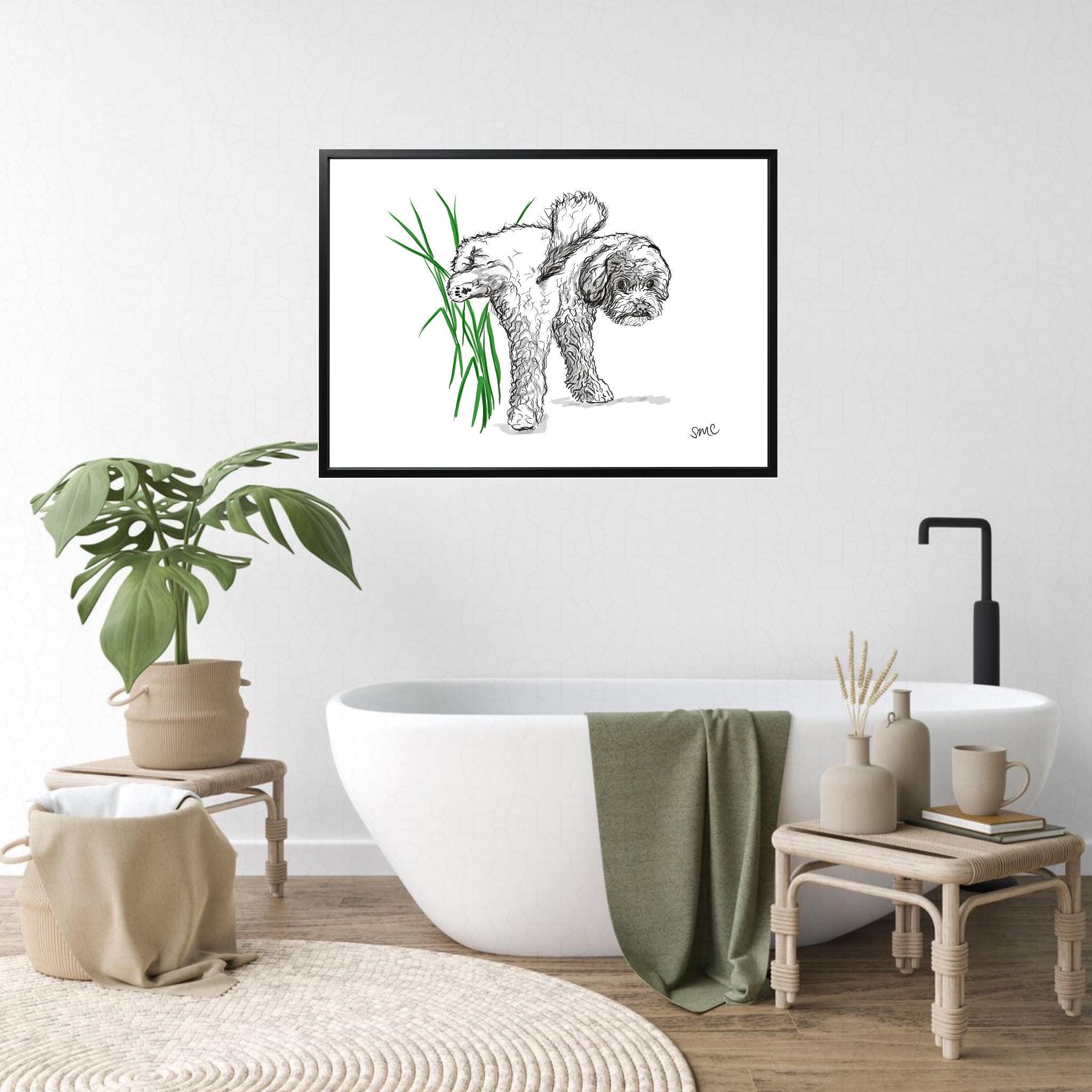 A Digital Sketch of a Cute Poodle Taking a Pee. - Etsy