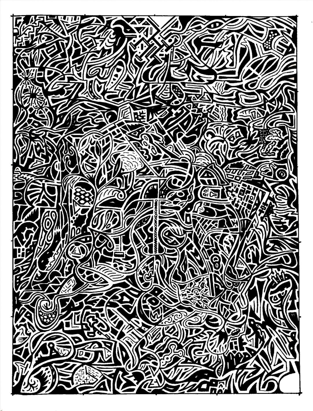 Hand-drawn Black-and-white Intricate Maze Print - Etsy