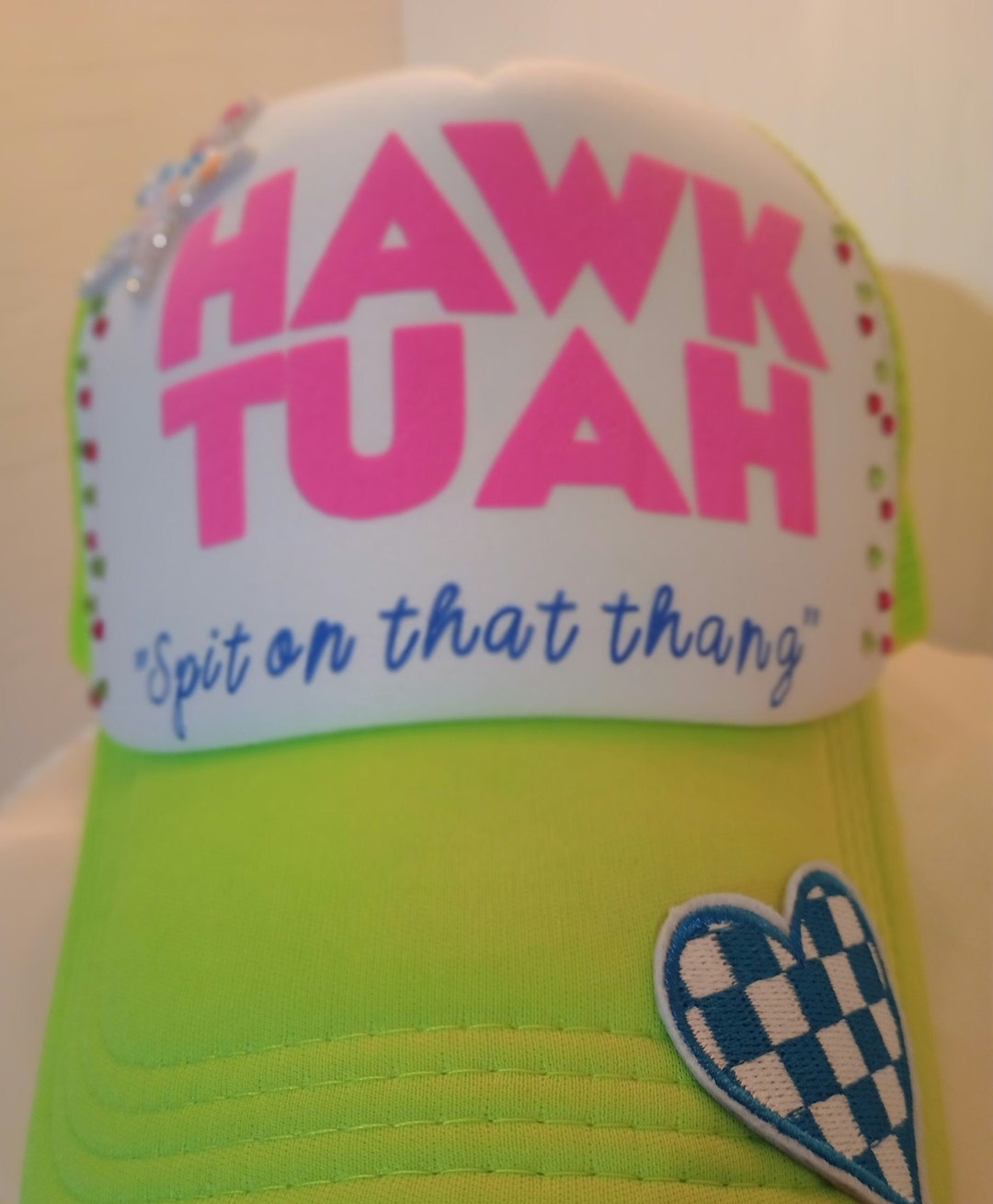 Hawk Tuah spit on That Thang Neon Green Trucker Hat Designed by ...
