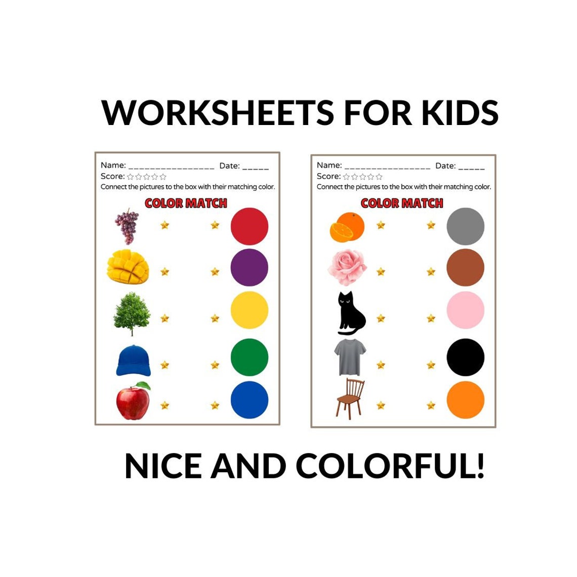 Color Match Worksheets for Kindergarten, Preschool, Kids, Colorful ...