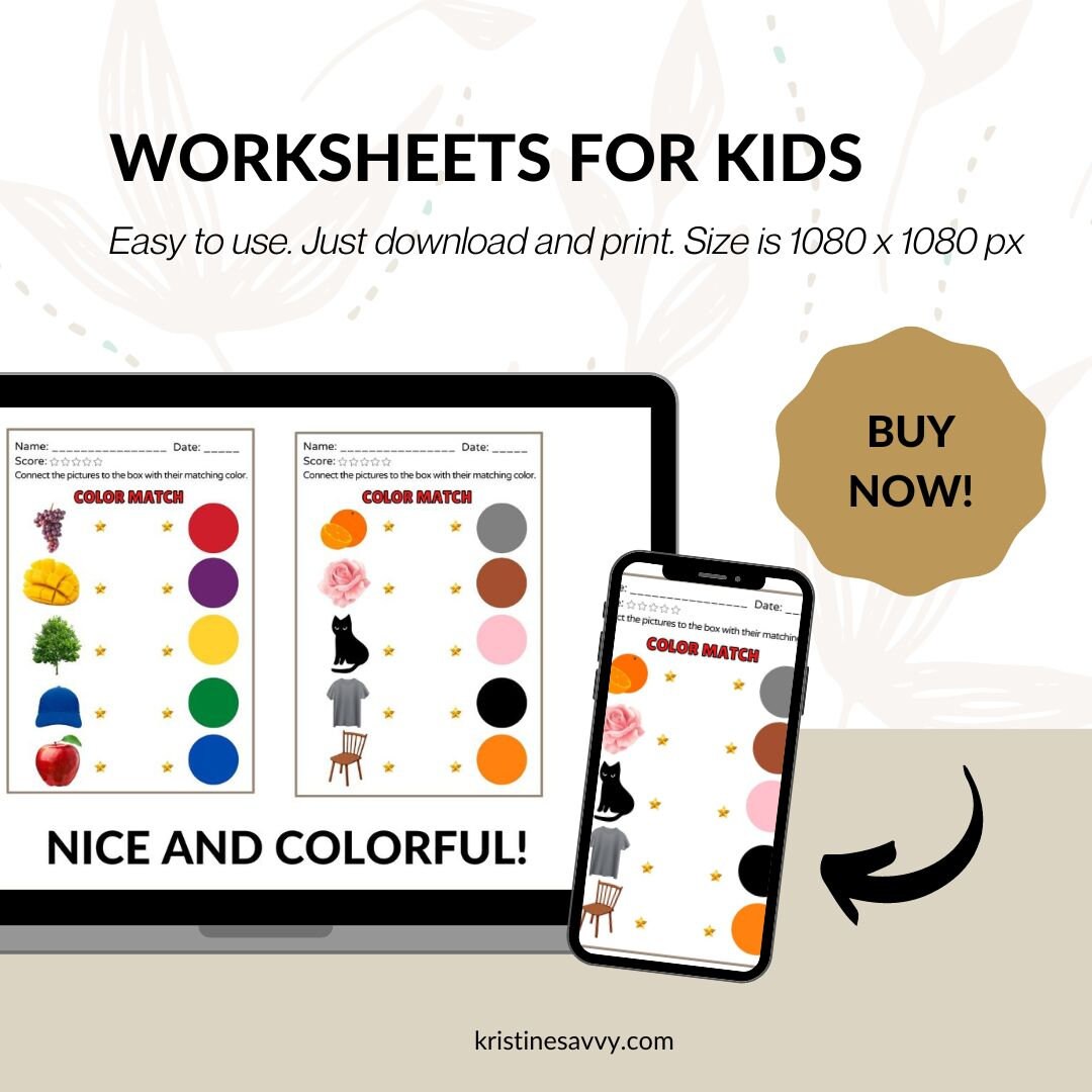 Color Match Worksheets for Kindergarten, Preschool, Kids, Colorful ...
